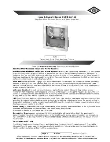 Acorn Engineering 8185SSLF 3/4 in. 304 Stainless Steel Recessed Hose ...