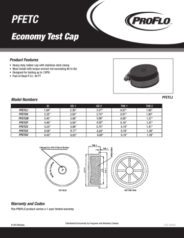 PROFLO FETCX 2 in. Rubber Test Cap Specification | Manualzz