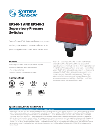 System Sensor EPS40-1 Low Pressure Supervisory Switch Specification ...
