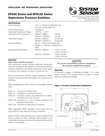 System Sensor EPS40-1 Low Pressure Supervisory Switch Installation ...