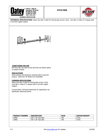 Oatey 33983 5/8 x 26 x 1 in. Steel Hyco Bar Specification | Manualzz