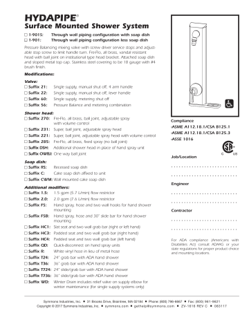 Symmons Industries 1-901S Hydapipe® Single Handle Shower System ...