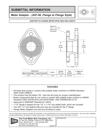 Ford Meter Box A67 2 x 1-1/2 in. Meter x Meter Brass Adapter ...
