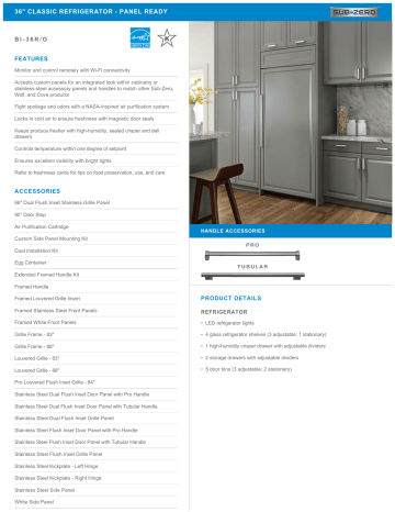 Sub Zero CL3650R/O/R 36 CLASSIC REFRIGERATOR - PANEL READY - RIGHT ...