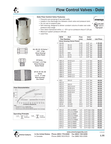 Eaton-Dole Controls GX 1 in. Flow Regulator Specification | Manualzz