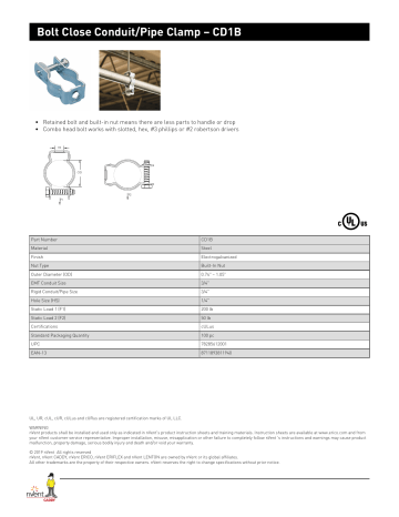 nVent CADDY CD1B 3/4 in. Mount Pipe Clamp Specification | Manualzz