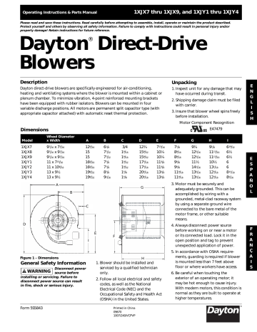 Dayton 1XJY1 11 in. Blower Assembly Specification | Manualzz