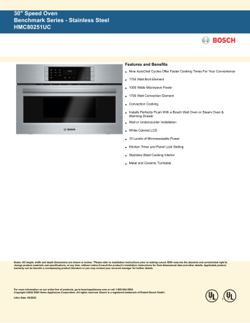 Bosch HMC80251UC/01 Speed Oven Spec Sheet | Manualzz