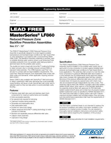 FEBCO LF860 Large Specification Sheet | Manualzz