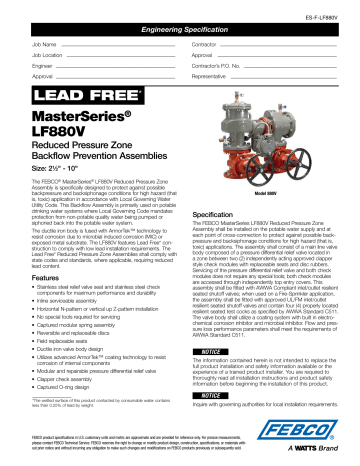 FEBCO LF880V Specification Sheet | Manualzz