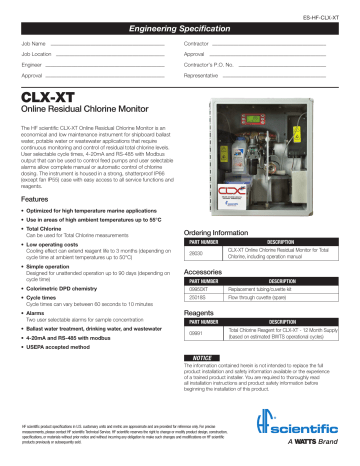 HF scientific CLX-XT Specification Sheet | Manualzz