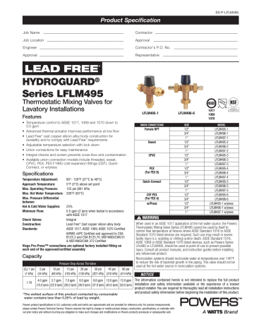Powers HydroGuard LFLM495 Specification Sheet | Manualzz