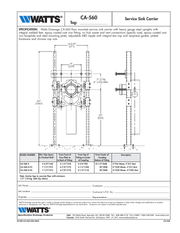 Watts CA-560 Specification Sheet | Manualzz