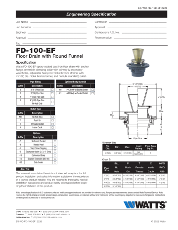 Watts FD-100-EF Specification Sheet | Manualzz
