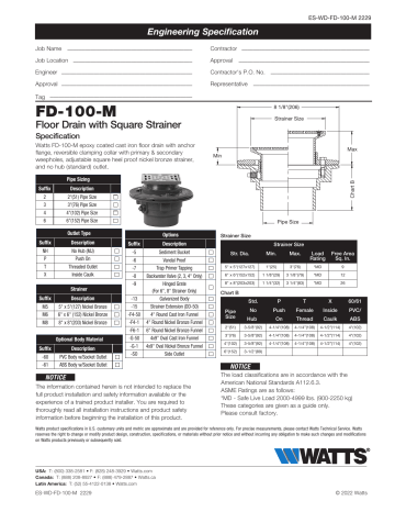 Watts FD-100-M Specification Sheet | Manualzz