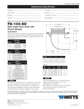 Watts FD-100-SO Specification Sheet | Manualzz