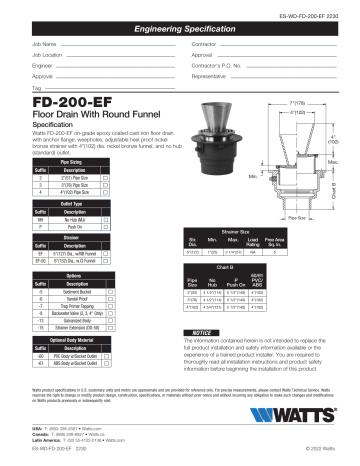 Watts FD-200-EF Specification Sheet | Manualzz