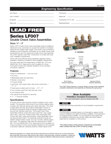 Watts LF007 Specification Sheet | Manualzz