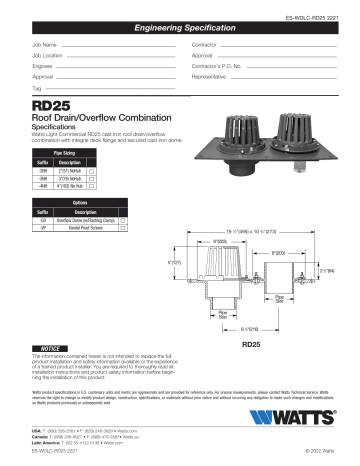 Watts RD25 Specification Sheet | Manualzz