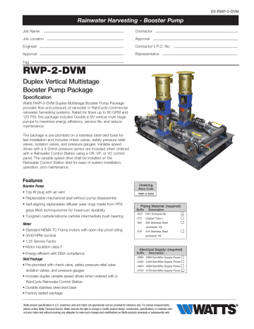 Watts RWP-2-DVM Specification Sheet | Manualzz