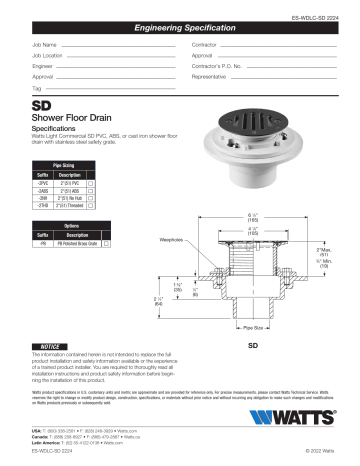 Watts SD Specification Sheet | Manualzz