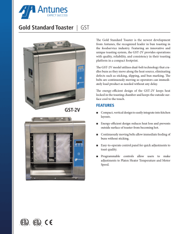 Antunes GST-2V Gold Standard Toaster Specification | Manualzz