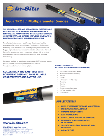 In-Situ 0050700 Aqua TROLL 500 Multiparameter Sonde Product sheet ...