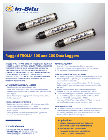 In-Situ 0091900 Rugged BaroTROLL Data Logger Product sheet | Manualzz