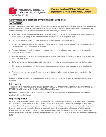 Federal Signal MicroPulse® Ultra Product Manual | Manualzz