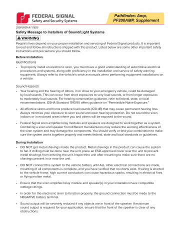 Federal Signal Pathfinder Siren Light Controller Product Manual | Manualzz
