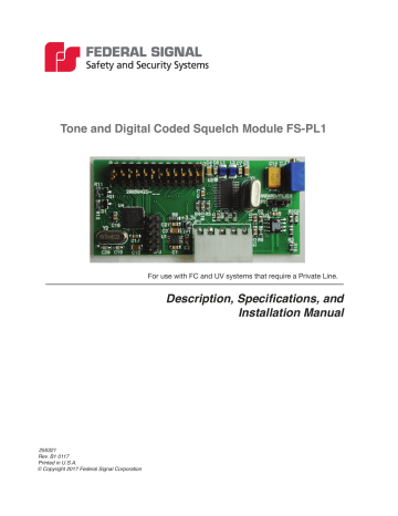Federal Signal FC Siren Controller Product Manual | Manualzz