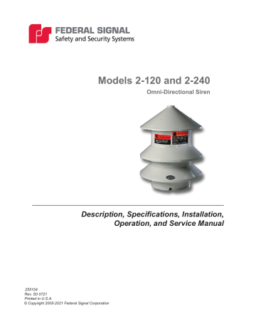Federal Signal Model 2 Omni-Directional Siren Product Manual | Manualzz