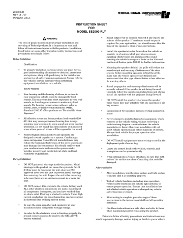 Federal Signal SS2000-LMS Product Manual | Manualzz