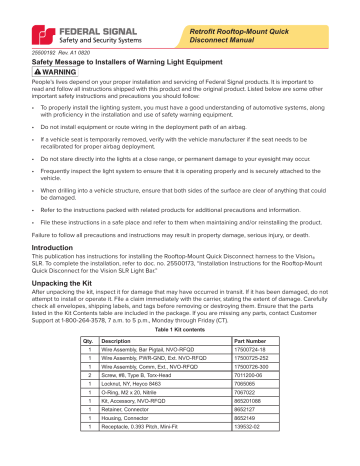 Federal Signal Vision SLR Lightbar Product Manual | Manualzz