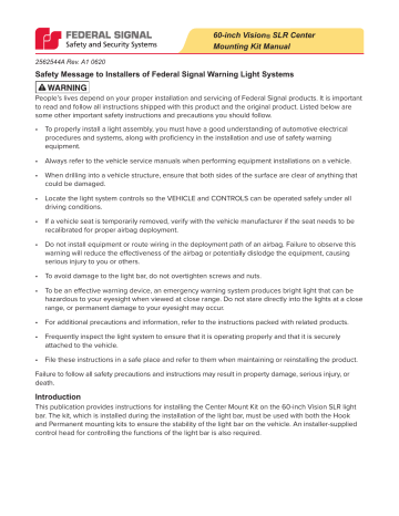 Federal Signal Vision SLR Lightbar Product Manual | Manualzz