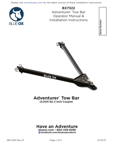 Blue Ox BX7322 Adventurer Tow Bar Instructions | Manualzz