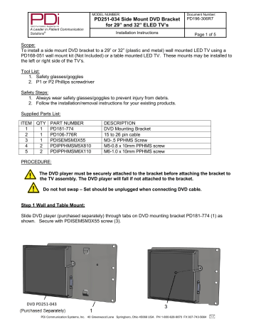 PDi PD251-034 Installation Instructions | Manualzz