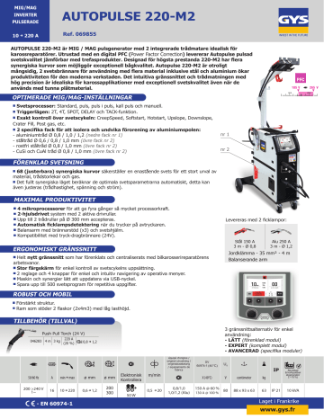 GYS AUTOPULSE 220-M2 - 2 TORCHES INCLUDED Datablad | Manualzz