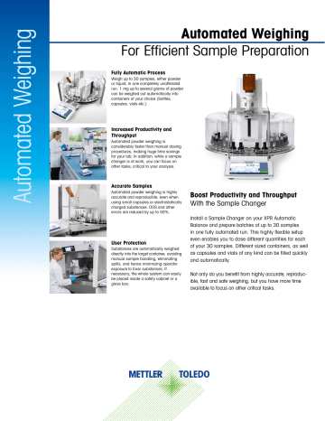Mettler Toledo Sample Changer for XPR Automatic Balance Datasheet ...