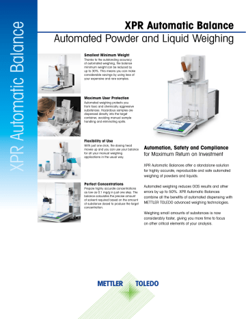 Mettler Toledo XPR Automatic Balance Datasheet | Manualzz