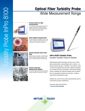 Mettler Toledo Turbidity Probe InPro 8100 Datasheet | Manualzz