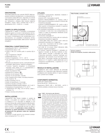 Vimar 14440 Thermostat 230V white Instructions Sheet | Manualzz