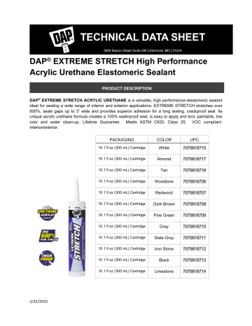 DAP EXTREME STRETCH Acrylic Urethane Premium Elastomeric Sealant ...