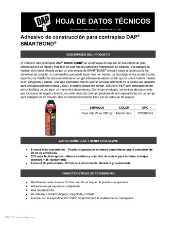DAP SMARTBOND® Subfloor Gun-Grade Construction Adhesive Hoja de datos ...