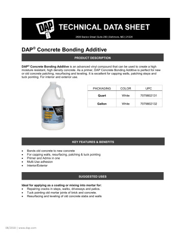 DAP Concrete Bonding Additive Product sheet | Manualzz
