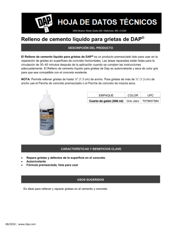 DAP Liquid Cement Crack Filler Hoja de datos del producto | Manualzz