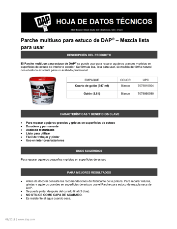 DAP All-Purpose Stucco Patch Hoja de datos del producto | Manualzz