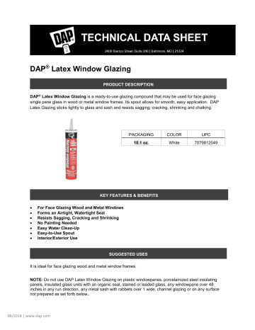 DAP Latex Window Glazing Product sheet | Manualzz