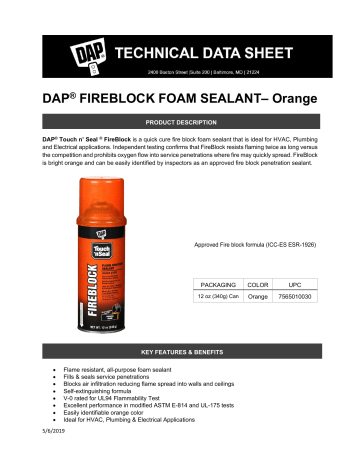 DAP Touch 'n Seal® FireBlock Product sheet | Manualzz