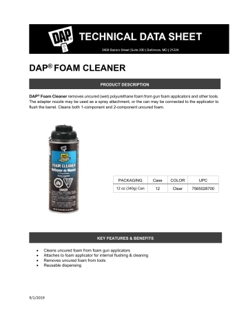 DAP Touch 'n Foam® Pro Foam & Gun Cleaner Product sheet | Manualzz